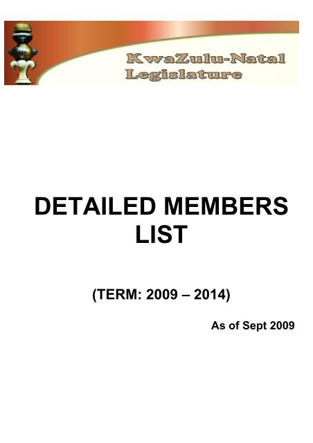 DETAILED MEMBERS LIST - KZN Legislature