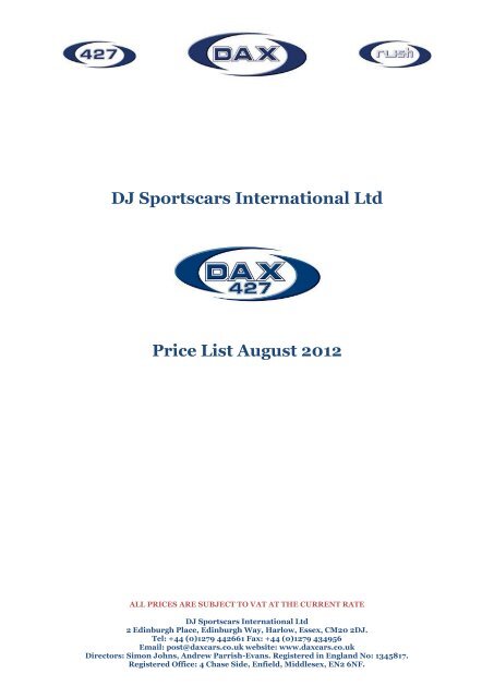 DAX 427 Price List - Dax Cars