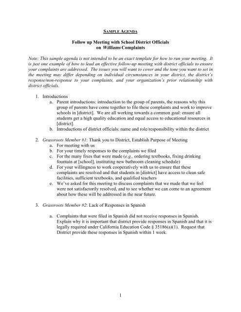 Sample Agenda for Meeting with District Officials - Public Advocates ...