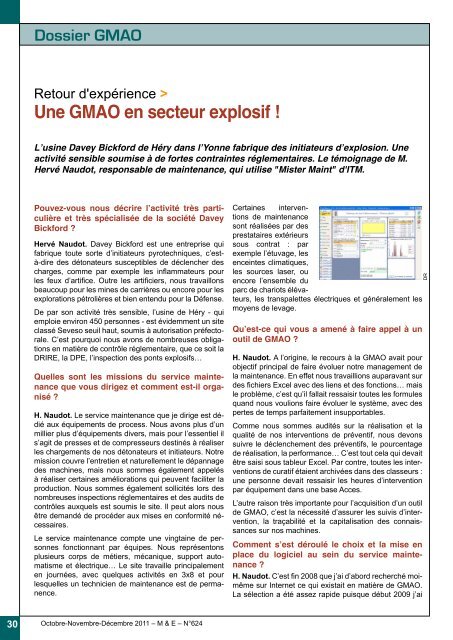 Une GMAO en secteur explosif ! - GMAO ITM