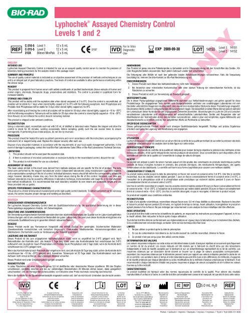 LyphochekÂ® Assayed Chemistry Control Levels 1 and 2 - BIO-RAD
