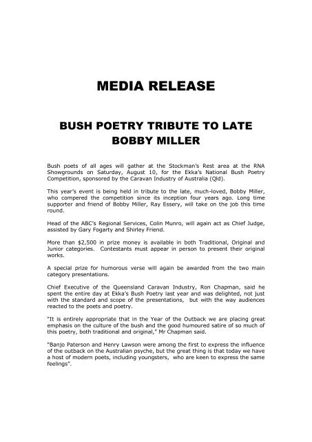 Bush Poetry Tribute to Late Bobby Miller - Ekka