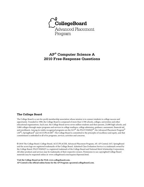 ap computer science free response 2010 scoring guidelines