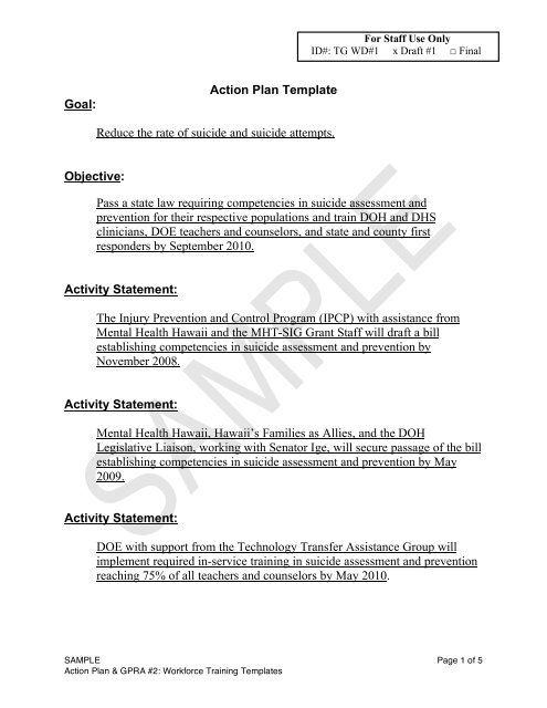 Sample Action Plan Template 2 Mental Health Services Research 
