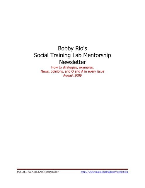 Bobby Rio's Social Training Lab Mentorship ... - TSB Magazine