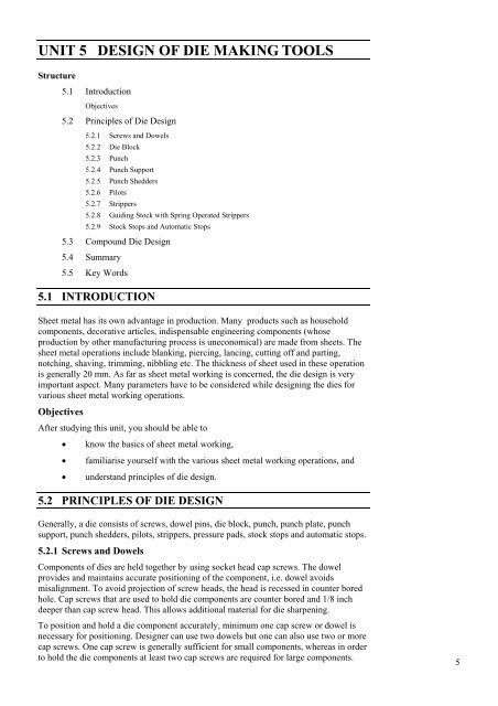 unit 5 design of die making tools