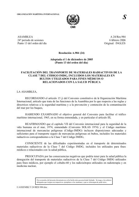 FacilitaciÃ³n Del Transporte De Materiales Radiactivos De La Clase 7