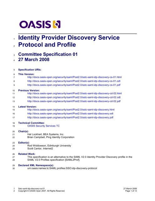 Identity Provider Discovery Service Protocol and Profile specification