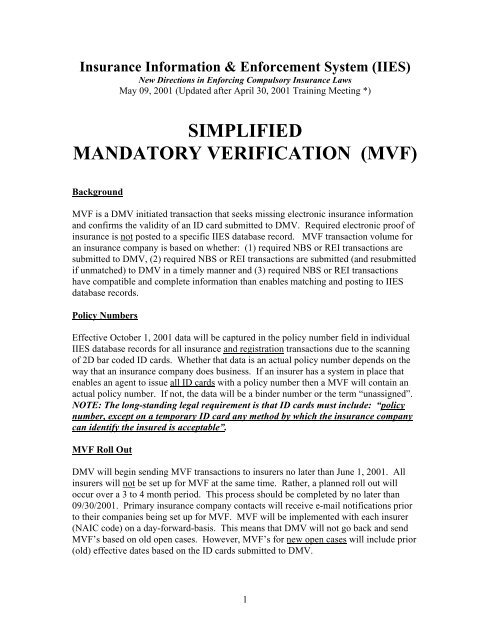 Simplified Mandatory Verification (MVF) - DMV