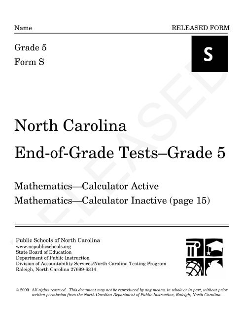 North Carolina End-of-Grade Testsâ Grade 5 RELEASED