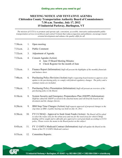 Consent Agenda Items - CCTA