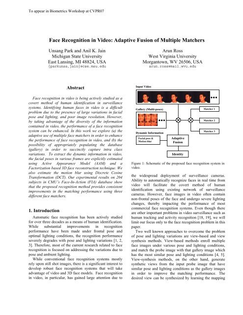 Face Recognition in Video: Adaptive Fusion of Multiple Matchers