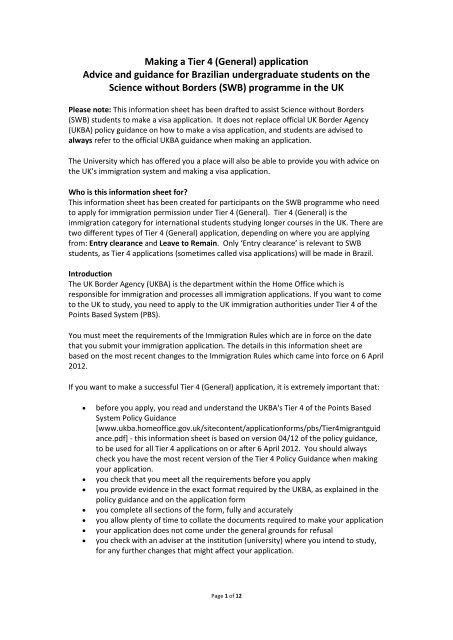 Making a Tier 4 (General) application Advice and ... - International Unit