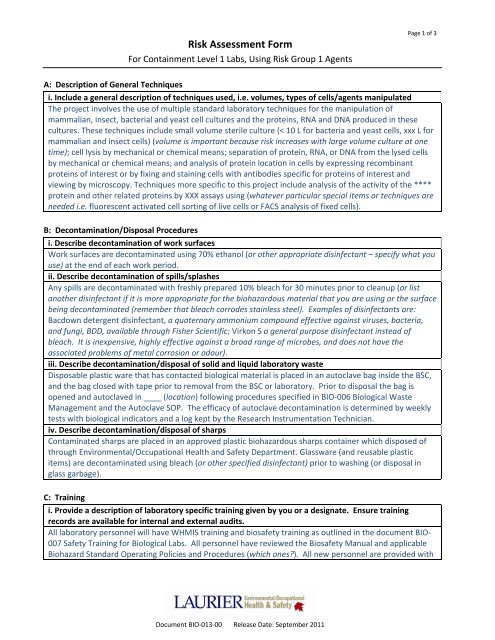 Example Risk Assessment Form Containment Level 1 example-risk-assessment-form-containment-level-1