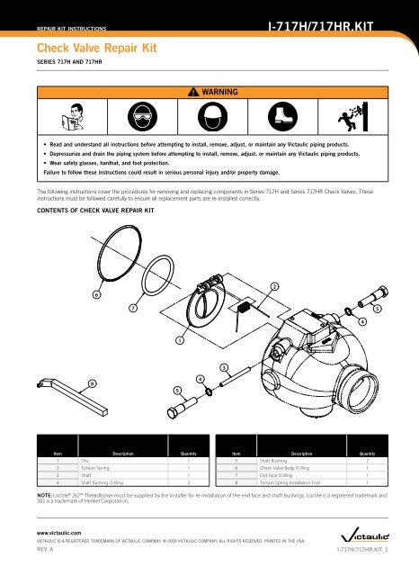 Check Valve Repair Kit I-717H/717HR.KIT - Victaulic