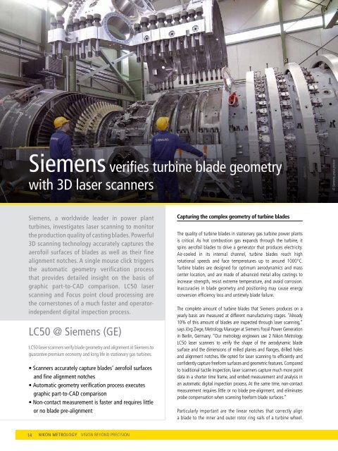 Siemens verifies turbine blade geometry with 3D ... - Nikon Metrology