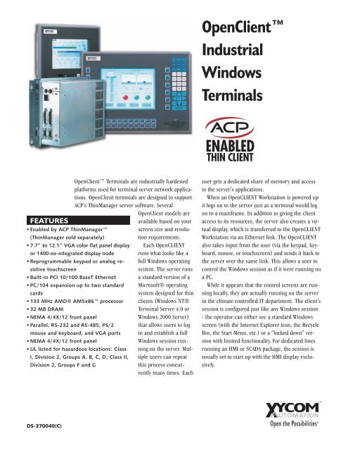 OpenClient™ Industrial Windows Terminals
