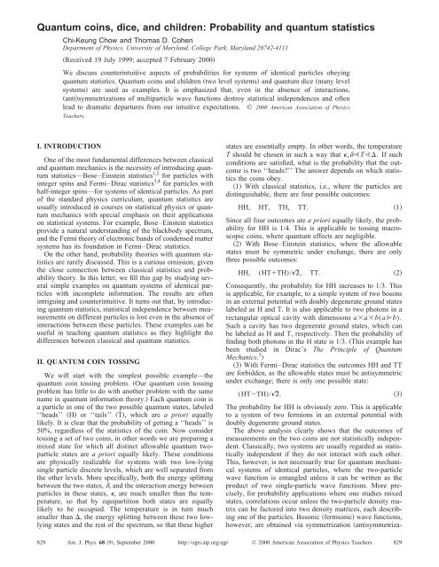 Quantum coins, dice, and children: Probability and quantum statistics