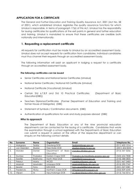 Application for a certificate - Umalusi