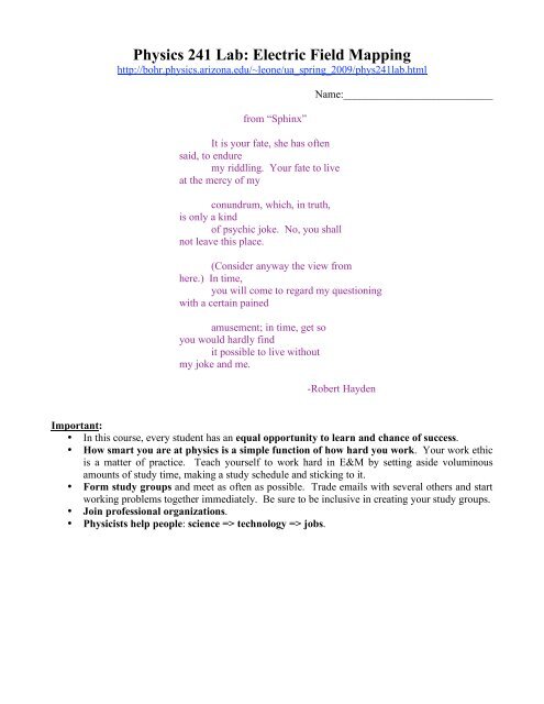 Physics 241 Lab: Electric Field Mapping