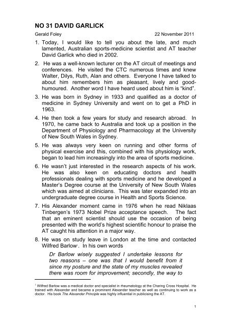 NO 31 DAVID GARLICK - Gerald Foley's website