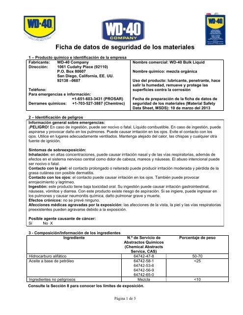 Material Safety Data Sheet (MSDS) - WD-40 Company