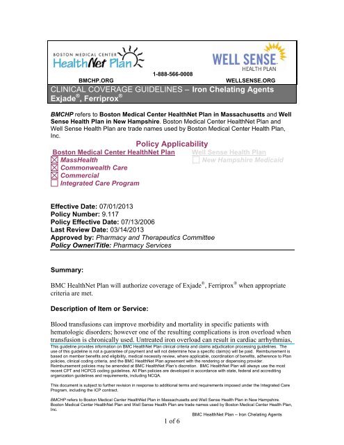Iron Chelating Agents - BMC HealthNet Plan