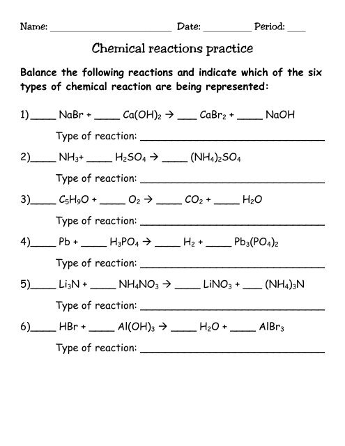 Chemical reactions practice