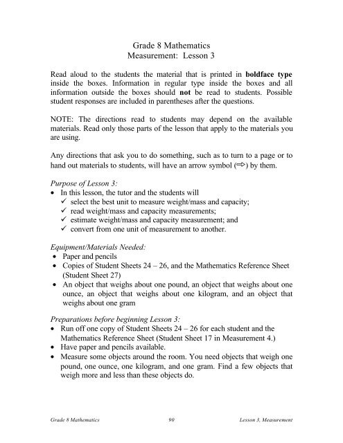 Grade 8 Mathematics Measurement: Lesson 3