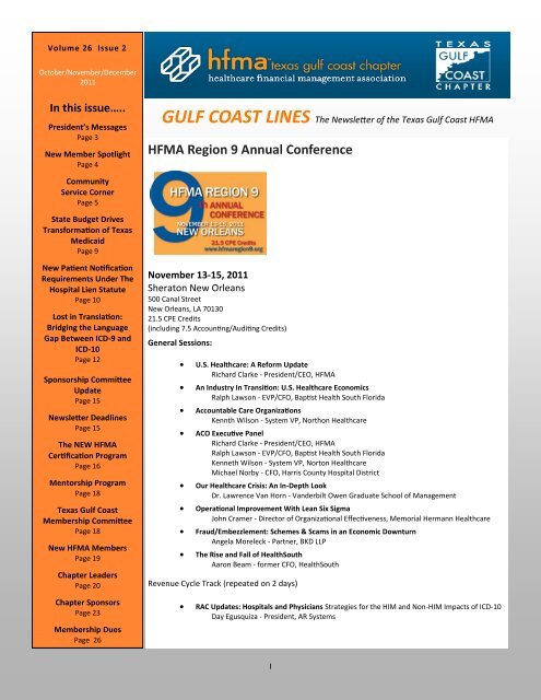 HFMA Region 9 Annual Conference - HFMA Texas Gulf Coast Chapter