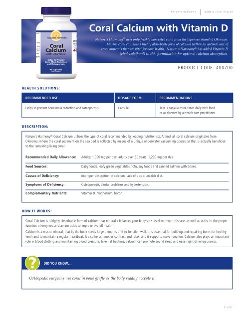 Coral Calcium with Vitamin D - Nature's Harmony