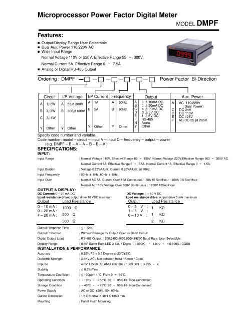 Microprocessor Power Factor Digital Meter - Mun Hean