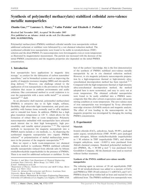 Synthesis of poly(methyl methacrylate) stabilized ... - Lamar University