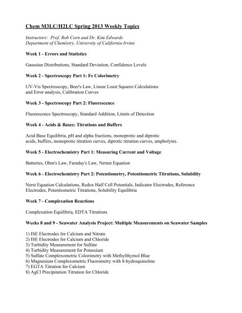 Weekly Topics and Textbook Reading Assignments - University of ...