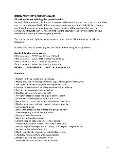 Redemptive Gifts Spiritual Gifts Test Discover Your Spiritual Gifts