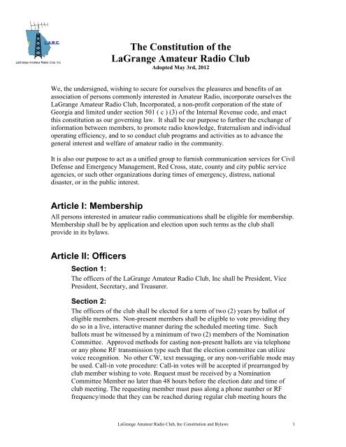 Club Documents - The LaGrange Amateur Radio Club Home Page