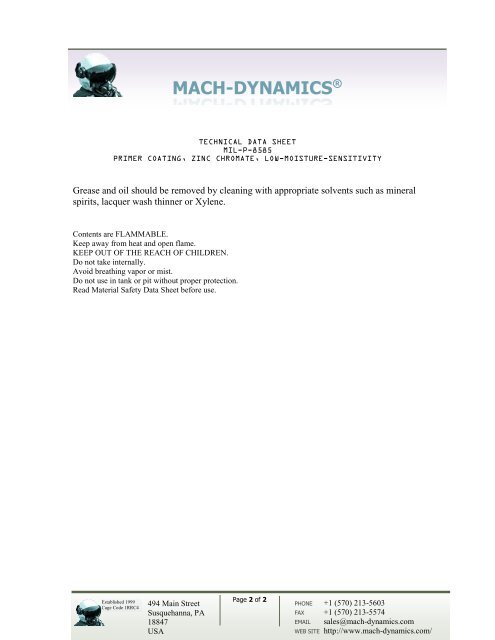 Technical Data Sheet MIL-P-8585 - Mach-Dynamics