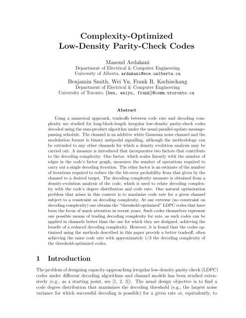 Complexity-Optimized Low-Density Parity-Check Codes