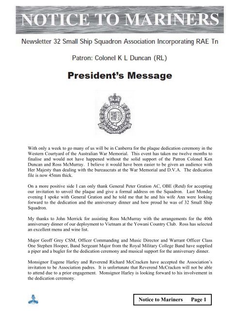 Notice to Mariners Page 1 - 32 Small Ship Squadron RAE Association