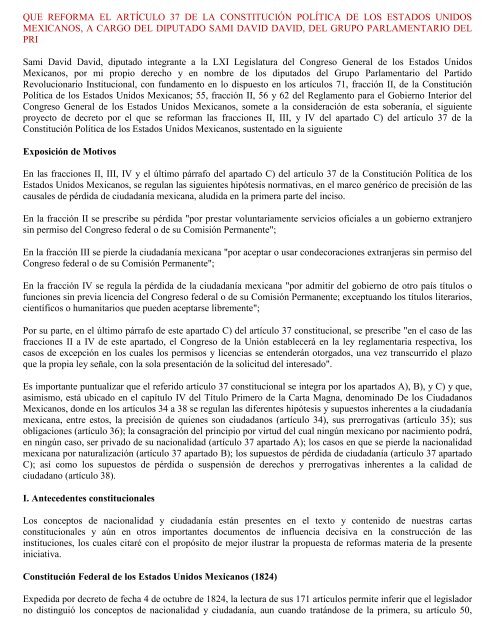 que reforma el artículo 37 de la constitución política de los estados ...