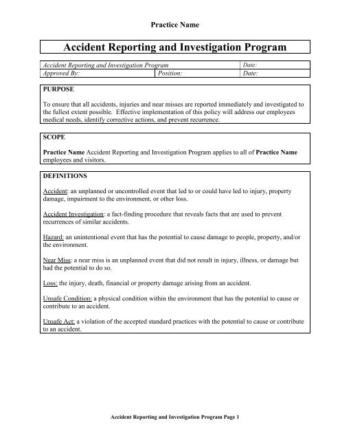 Accident Reporting and Investigation Program - AVMA PLIT