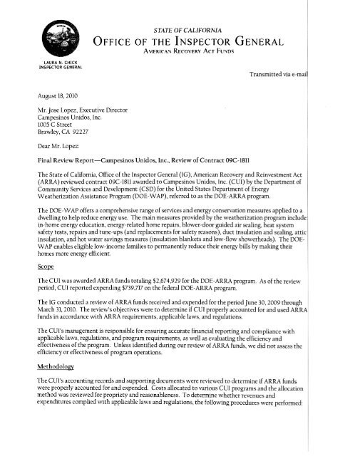 OFFICE OF THE INSPECTOR GENERAL