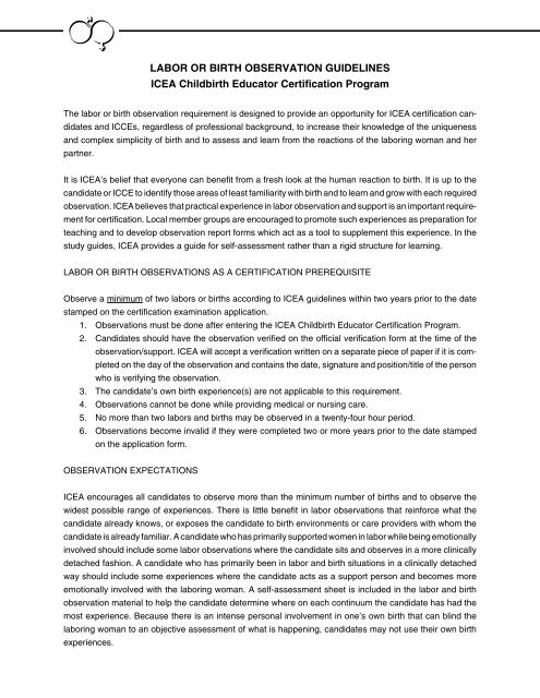 LABOR OR BIRTH OBSERVATION GUIDELINES ICEA Childbirth ...