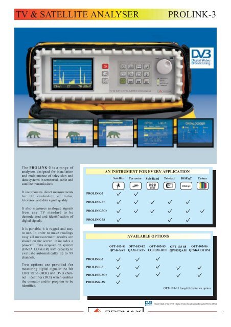 TV & SATELLITE ANALYSER PROLINK-3 - Protel