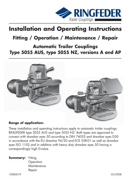 Installation And Operating Instructions Fitting ... - BPW Transpec