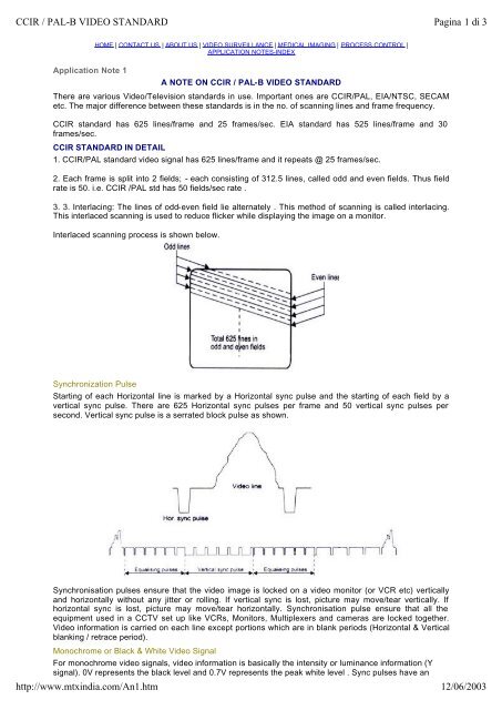 Pagina 1 di 3 CCIR / PAL-B VIDEO STANDARD 12/06 ... - Optolab