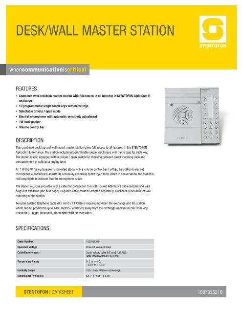 DESK/WAll MASTER STATION - Zenitel