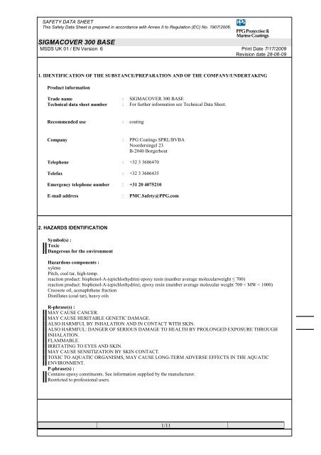 SigmaCover 300 Base Material Safety Data Sheet - Promain