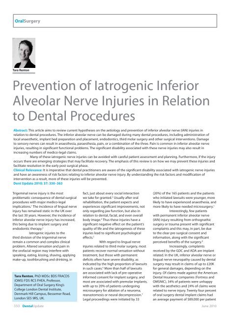 Tara Renton Prevention of Iatrogenic Inferior Alveolar ... - Exodonti.info