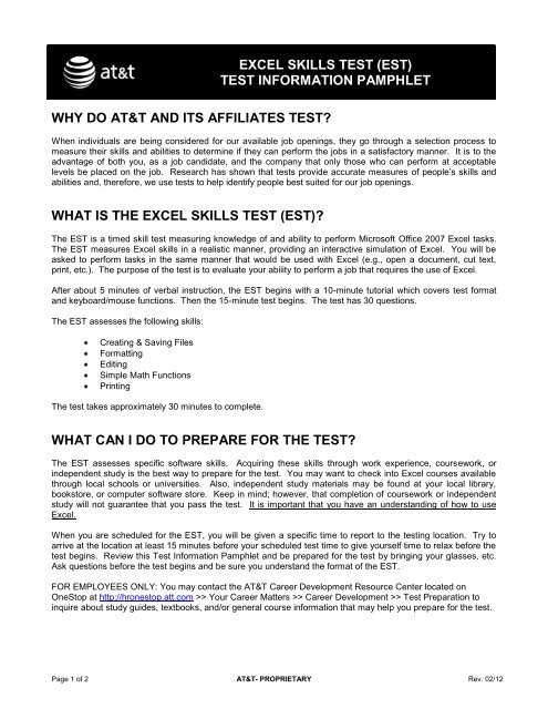 Excel Skills Test (EST) - AT&T